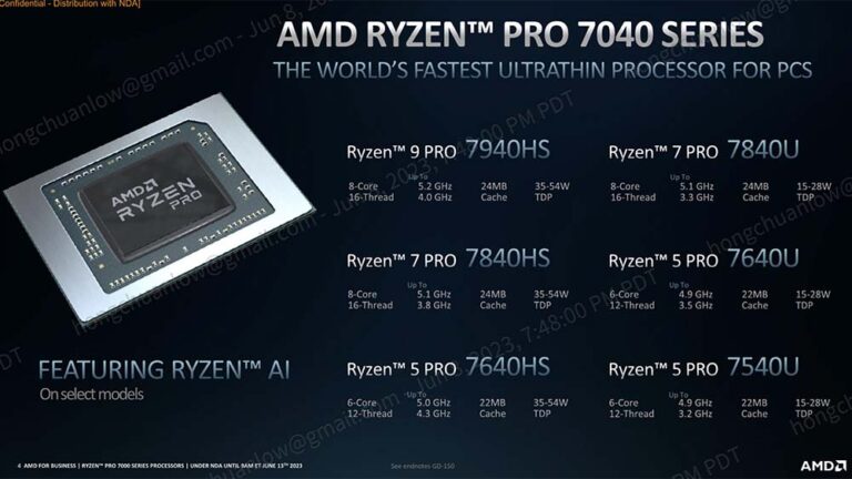 商用市場加入 AI 技術提升競爭力，AMD Ryzen Pro 7040 系列筆電用處理器登場 - BenchLife.info